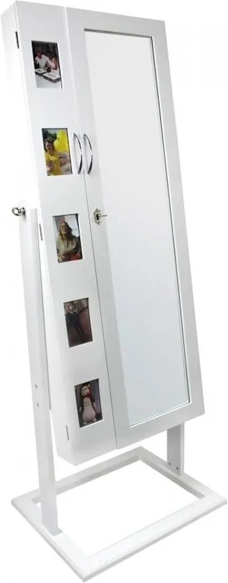 Chomik Stojací zrcadlo se šperkovnicí a rámečky na fotky bílé 151 x 56 x 48 cm
