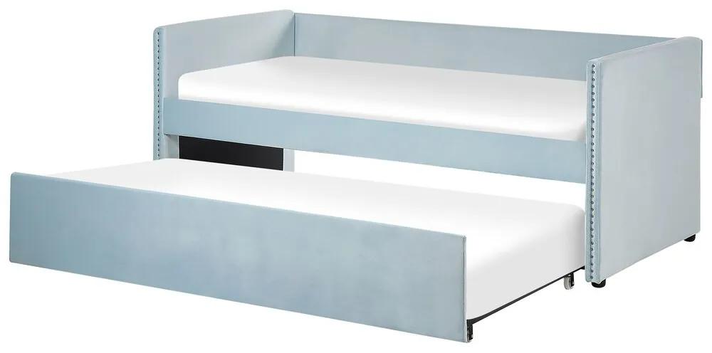 Rozkládací sametová postel 90 x 200 cm světle modrá TROYES Beliani