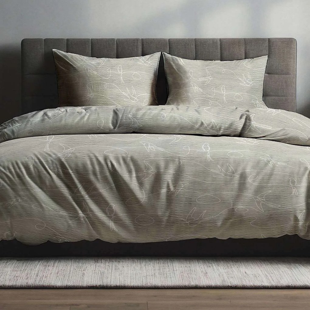 Krepové prodloužené povlečení Vlaštovky v letu - béžové Velikost: 140 x 220 + 70 x 90