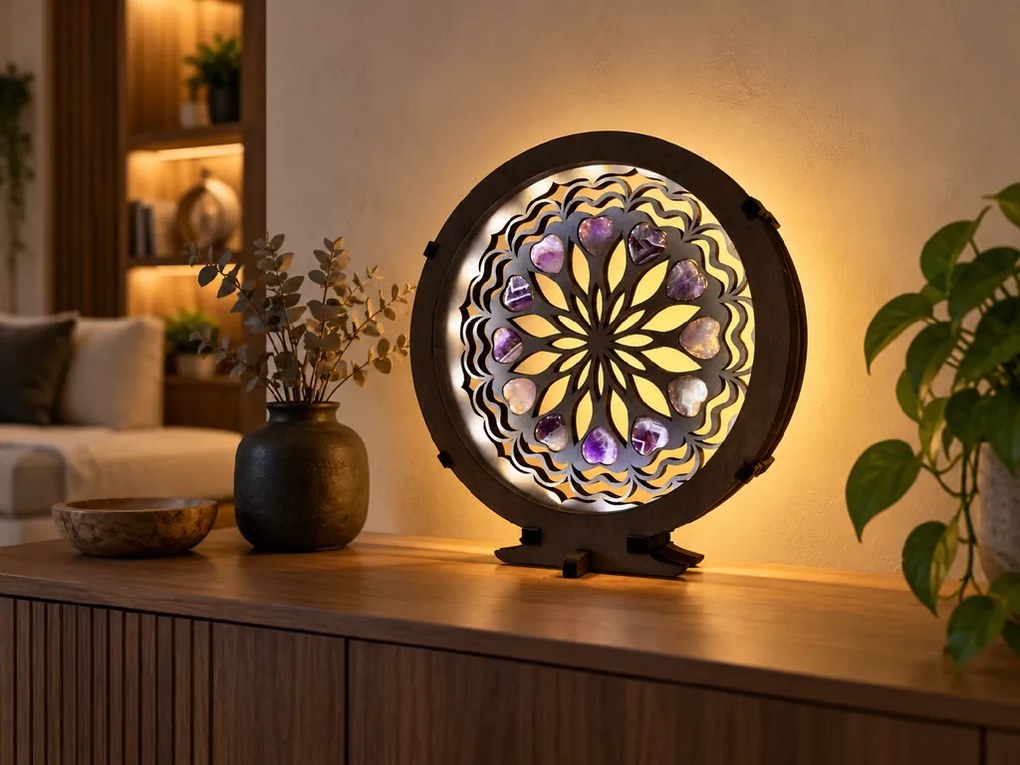 Li-Go "Srdce, ametystová mandala" Stolní lampa 20x22 cm černá s patinou
