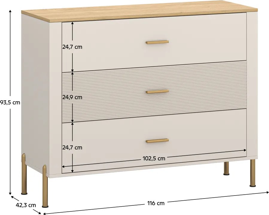 Kondela Komoda, kašmír/dub kamenný, RUNOL 3S