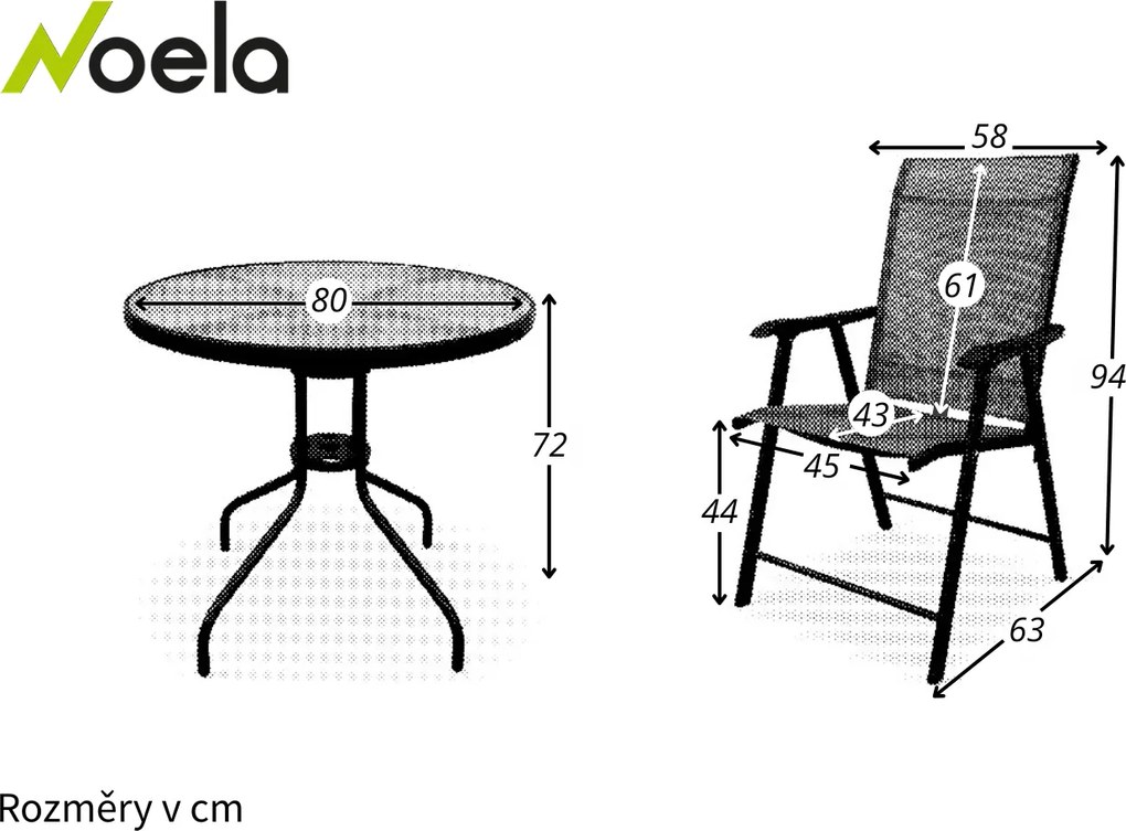 Noela Zahradní jídelní set Capri 80cm + 4x kovová židle Solano