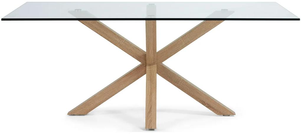 Skleněný jídelní stůl Kave Home Argo 200 x 100 cm s přírodní kovovou podnoží
