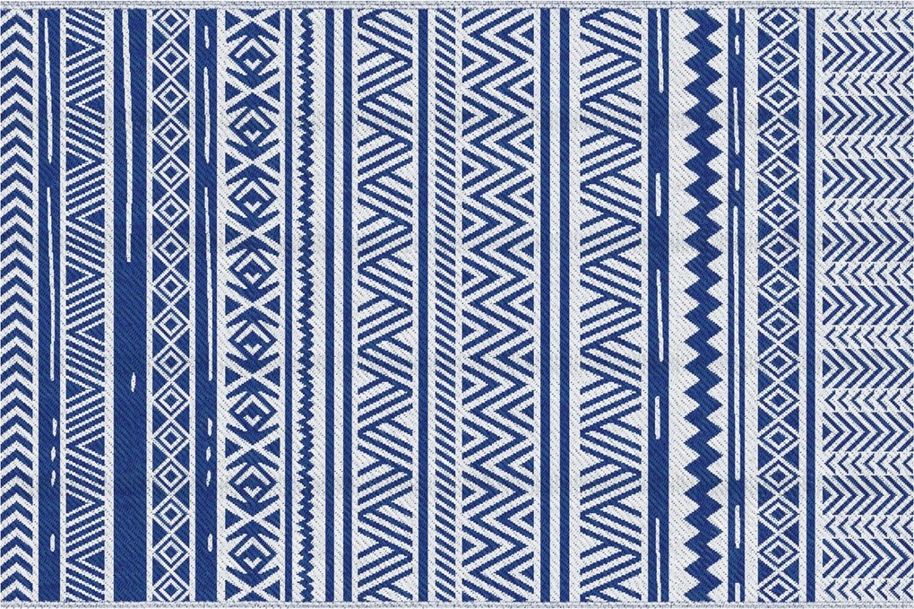 Outsunny Venkovní Koberec 182x274 cm Reversible Koberec s Geometrickým Vzorem Voděodolný pro Terasu Balkon Patio Kempování Pláž Tmavě modrá a bílá | A