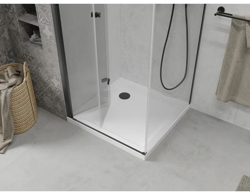 Mexen Lima, sprchový kout 90 (dveře) x 90 (stěna) cm, 6mm čiré sklo, černý profil + SLIM sprchová vanička 5cm s černým sifonem, 856-090-090-70-00-4010B