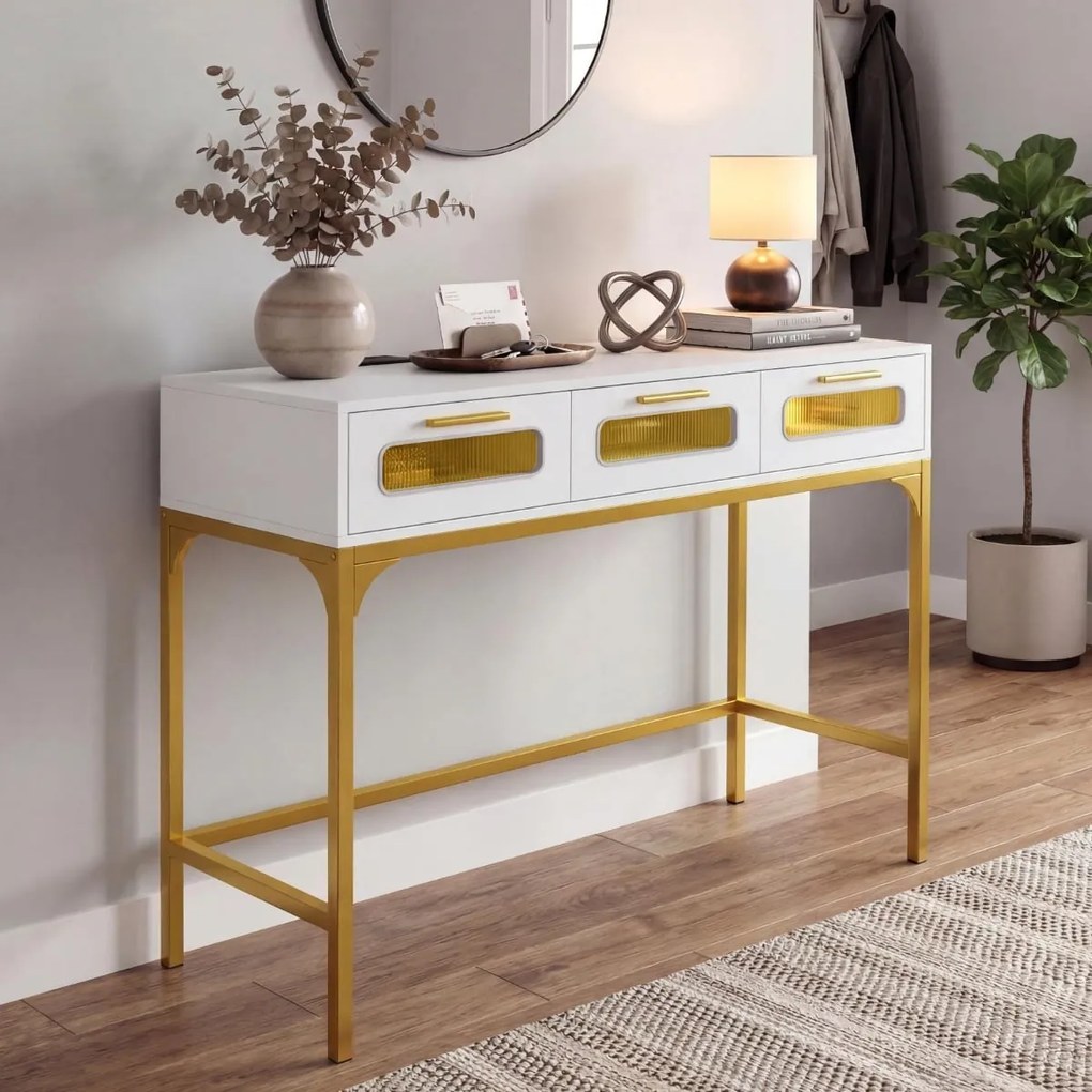 Costway Konzolový stolek s LED světly a nabíjecí stanicí úzký – 90 × 40 × 75 cm