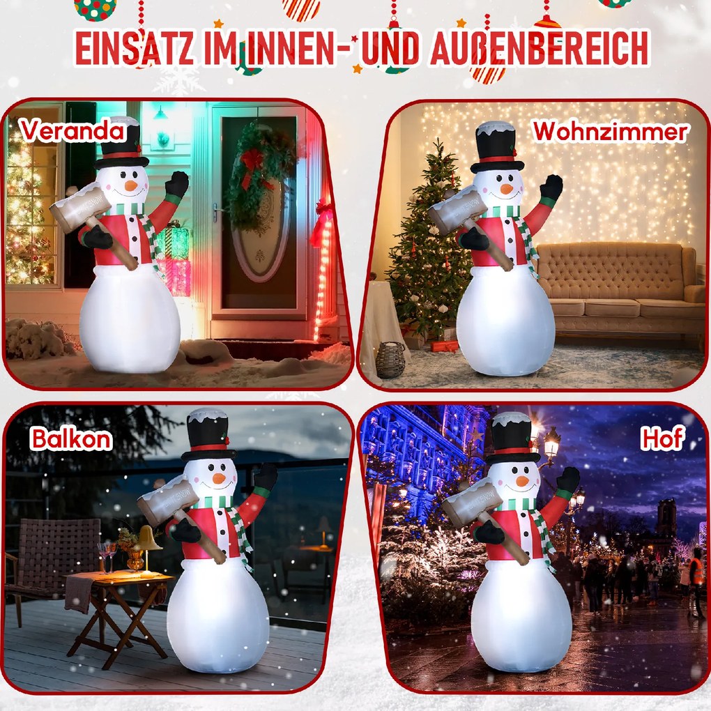 Outsunny Nafukovací sněhulák, venkovní vánoční dekorace, 1,80 m, Santa Claus, včetně ventilátoru, vícebarevný