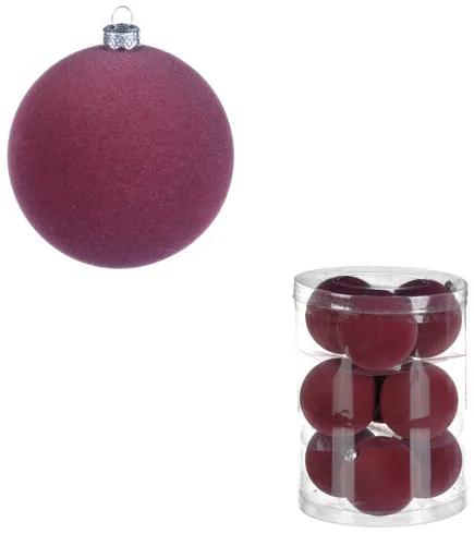 Vánoční plastové koule, sametové, fialová barva. Cena za 1box/9ks.