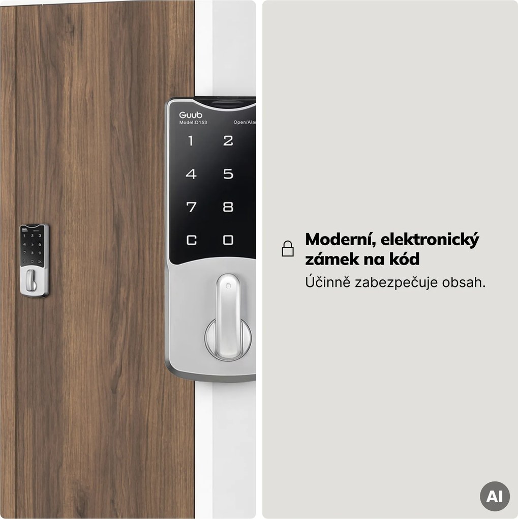 Kovová kancelářská skříň se zámkem na kód bílá, ořech, 900x1850x400 mm: DANIEL Eco Design