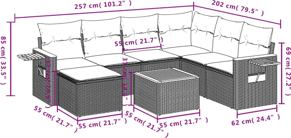 8dílná zahradní sedací souprava s poduškami béžová polyratan 3259455