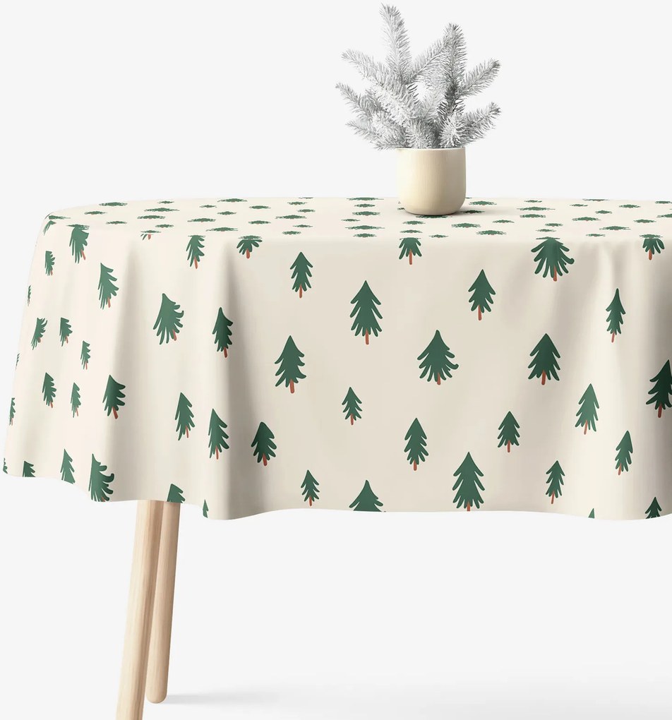 Goldea oválný ubrus z pevné bavlny - stromečky na režném 120 x 200 cm