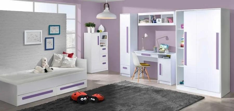 Casarredo - Komfort nábytek Dětská šatní skříň GULLIWER 4 policová, bílá lesk/fialová