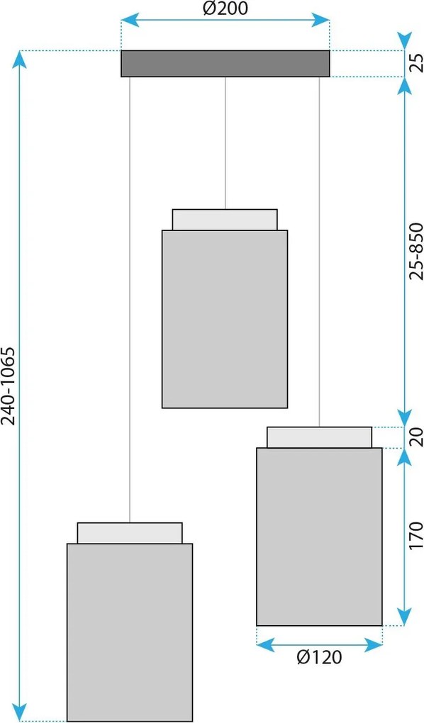 Toolight Toolight, závěsné svítidlo 3xE27, APP1811-3CPR, šedá matná-černá, OSW-00661