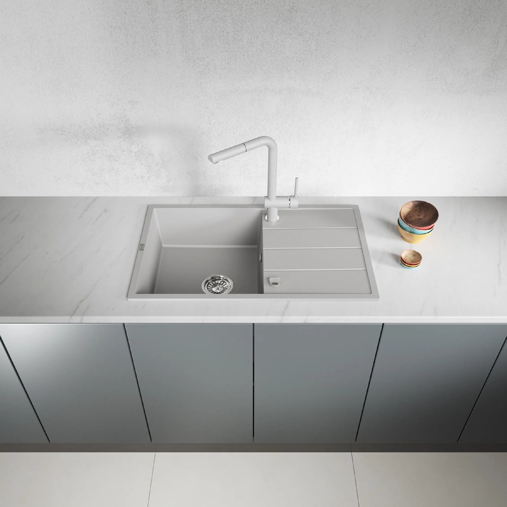 Laveo Wolin, 1-komorový granitový dřez 780x480x185 mm, šedá, LAV-SPW_511T