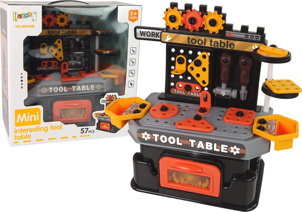 LEAN Toys Dílna – stolek pro malého kutila – nářadí, 57 dílů