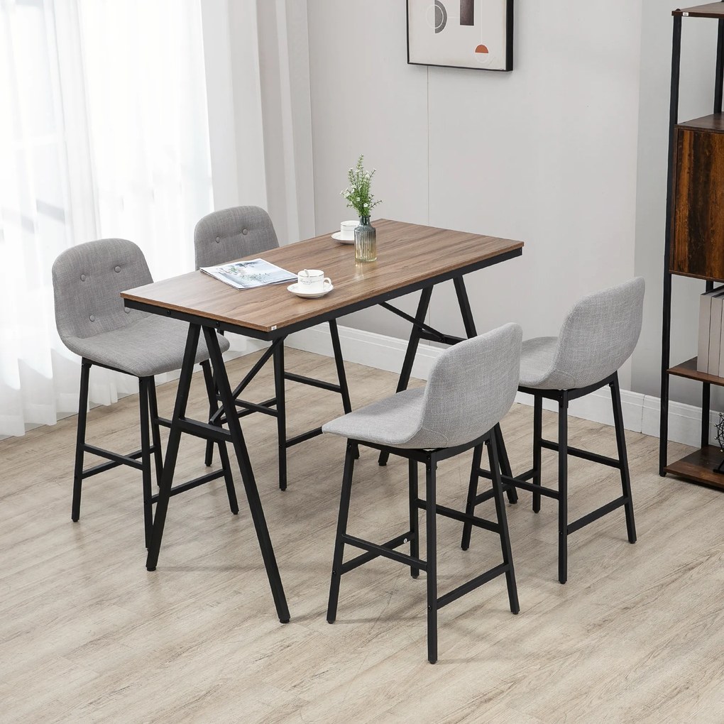 HOMCOM Barový set 5 ks s barovými židlemi, jídelní set do kuchyně, bistro stůl se 4 židlemi, kov, světle hnědá, 120x60x91 cm | Aosom.de