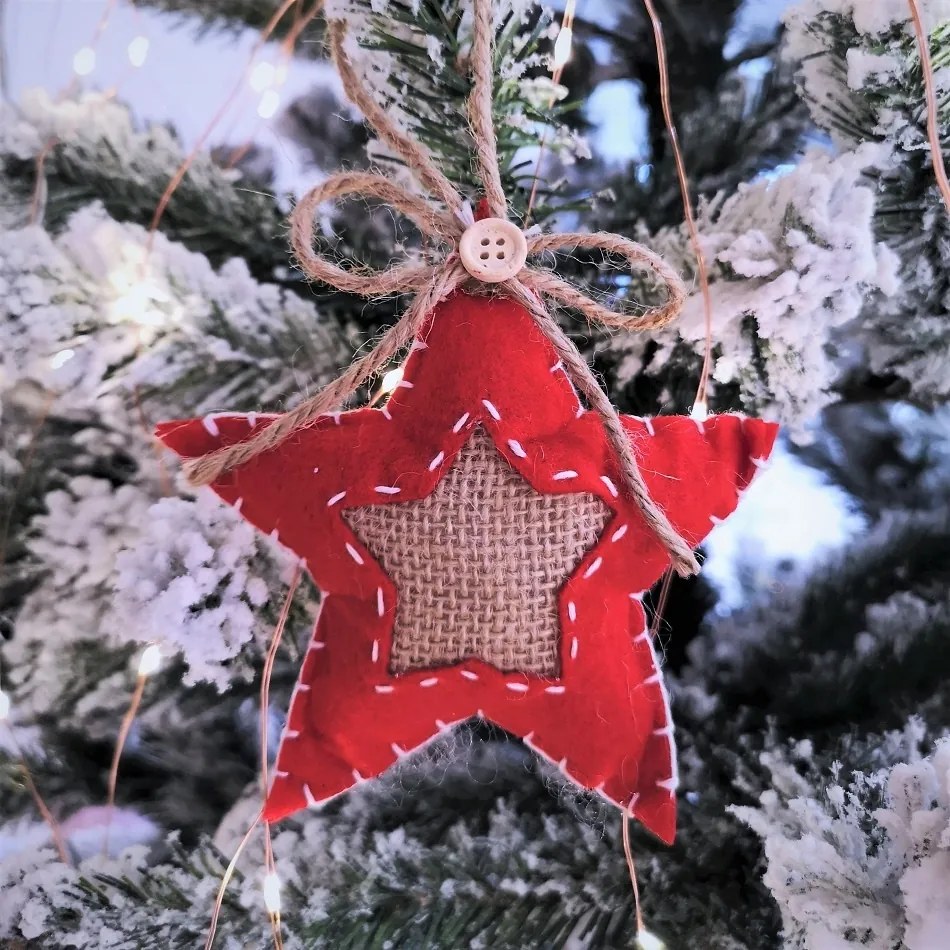 Vánoční ozdoba na stromeček látková vánoční hvězda 11,5 cm, závěsná