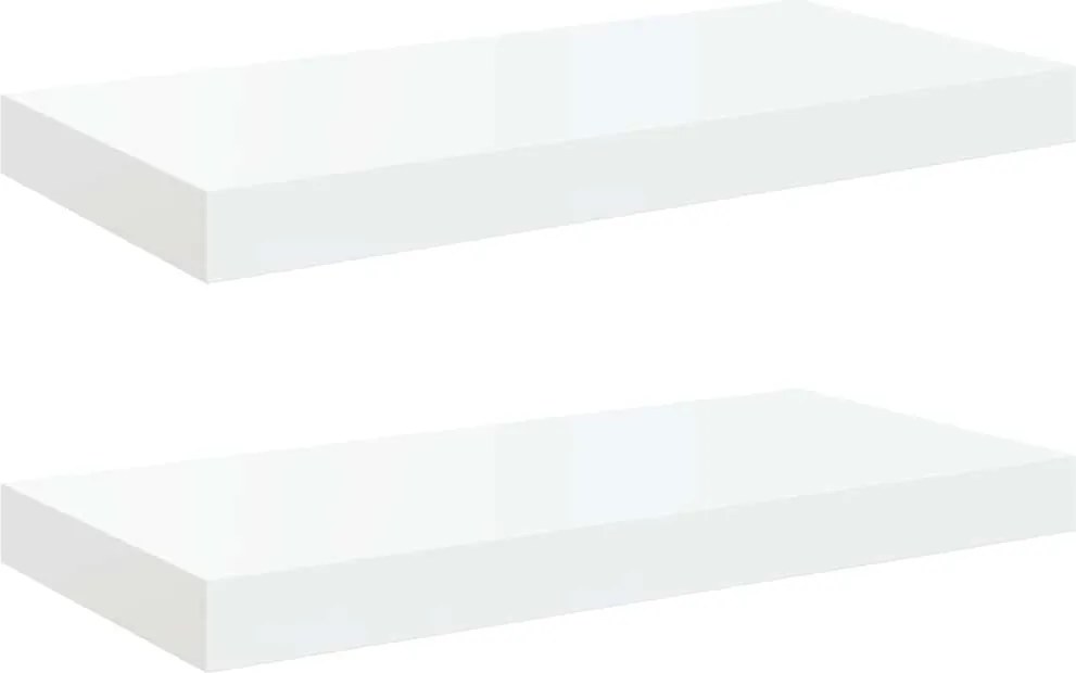 Plovoucí nástěnné police 2 ks bílé vysoký lesk 50x23,5x3,8 cm MDF 323746