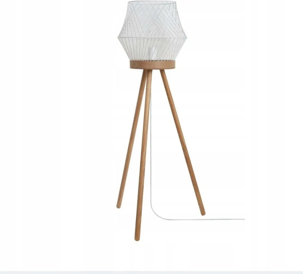 Stojací podlahová lampa bílá dřevěná 35,5 cm, minimalistická, moderní