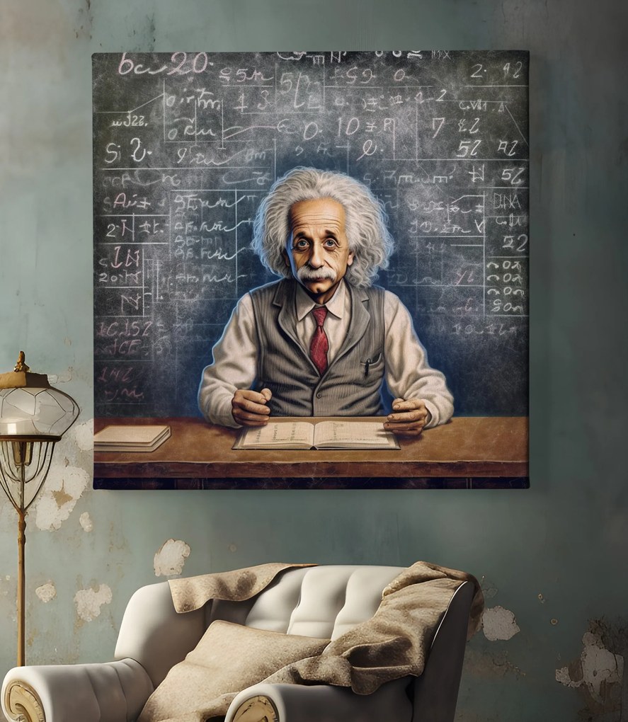 Obraz na plátně - Albert Einstein popsaná tabule FeelHappy.cz Velikost obrazu: 80 x 80 cm