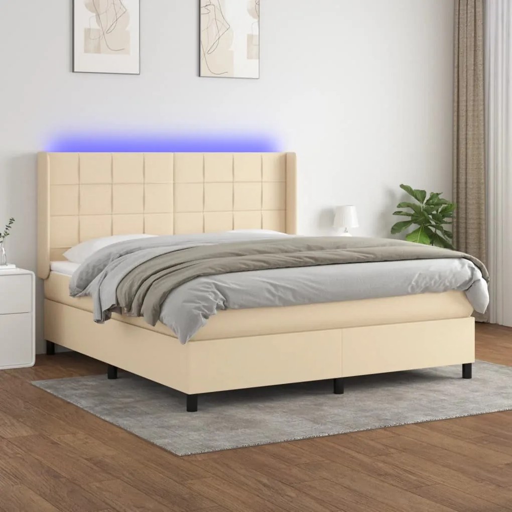 Box spring postel s matrací a LED krémová 160x200 cm textil 3138330