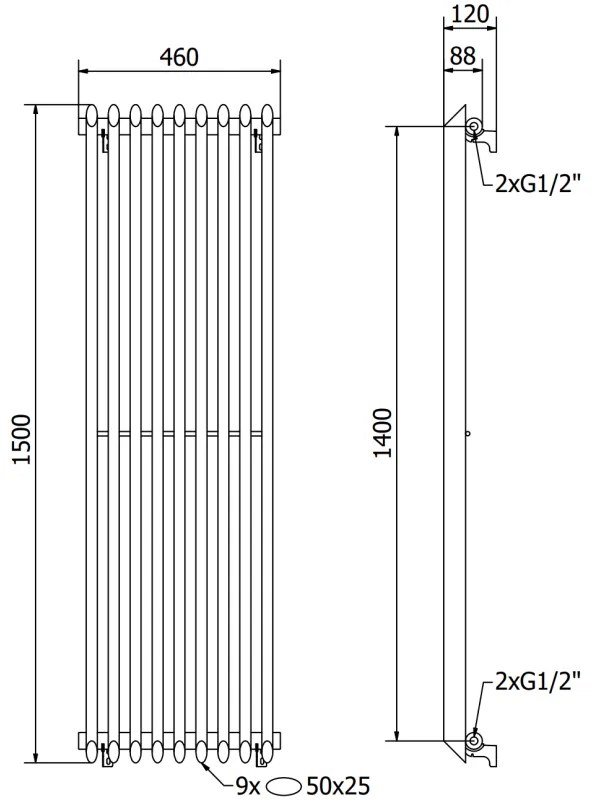 Mexen Atlanta designový radiátor 1500 x 460 mm, 894 W, Bílá - W211-1500-460-00-20