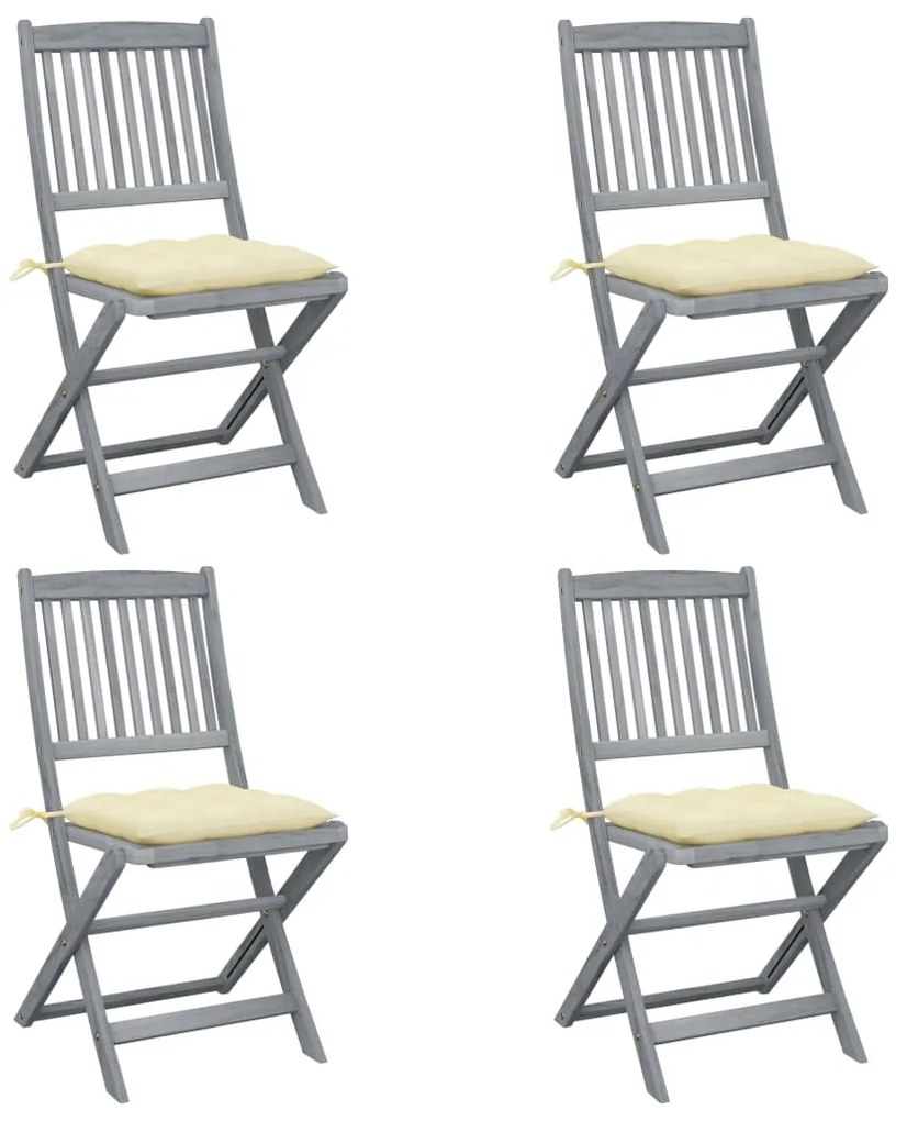 3064580 vidaXL Skládací zahradní židle s poduškami 4 ks masivní akáciové dřevo