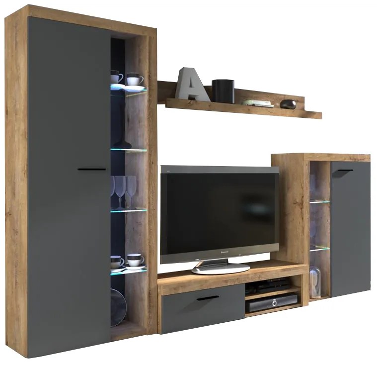 Obývací stěna Rumba + komoda 2F | 270 cm + 97,2 cm | lefkas/grafit