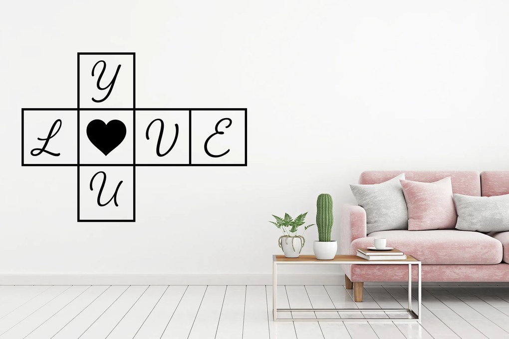 Samolepka na zeď Love you - tajenka Barevná varianta: Černá, Velikost (šířka x výška): 30x22cm