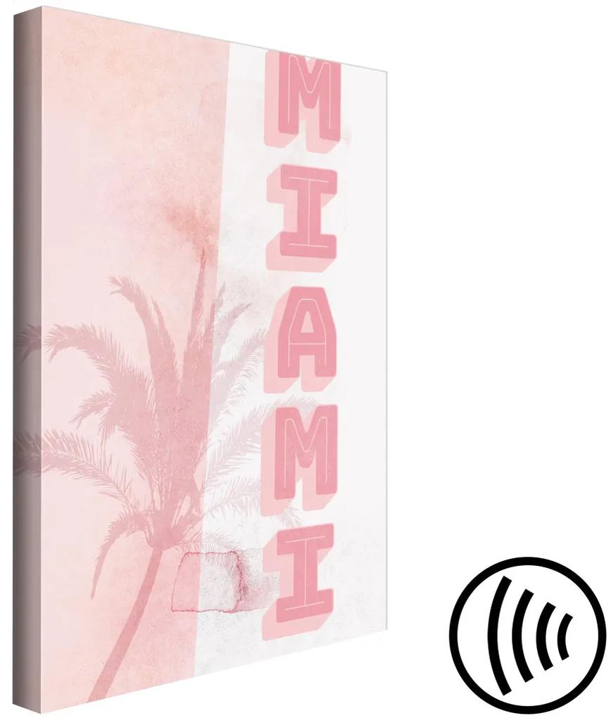 Obraz Městské Neonové Znaky (1-dílný) - Růžový nápis "Miami" na pozadí vysoké palmy