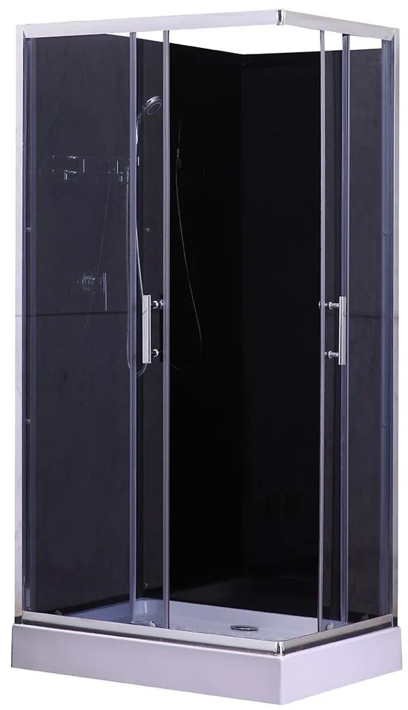 SAVANA - Sprchový kout LIVIA BLACK, obdélníkový, 100 x 70, chromový profil, grafitové sklo, zadní část černá, vanička, bez stříšky