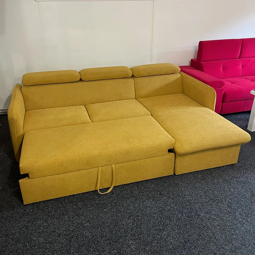 Malá sedací souprava SLIM | 235x179 cm | PRAVÁ | žlutá | rozkládací + úložný prostor | VÝPRODEJ Z PRODEJNY