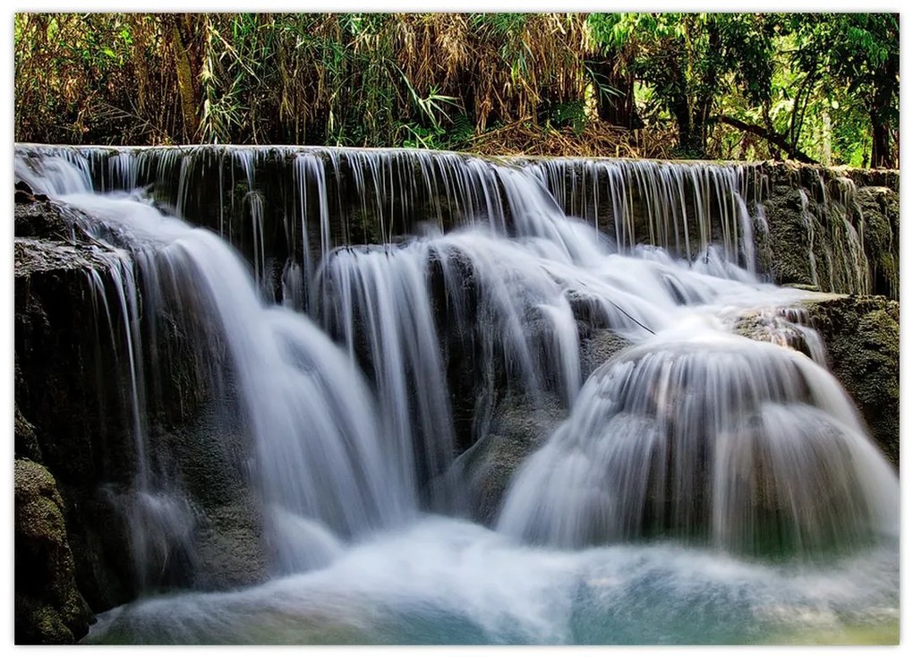 Skleněný obraz vodopádů v džungli (70x50 cm)