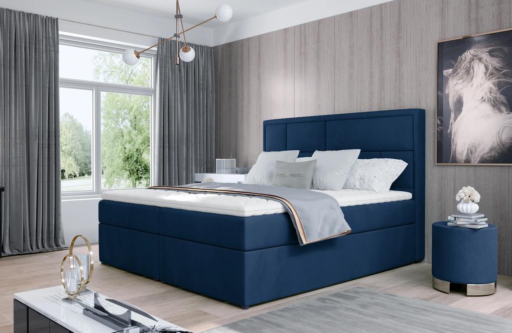 Kvalitní box spring postel Meredit 180x200, modrá Monolith