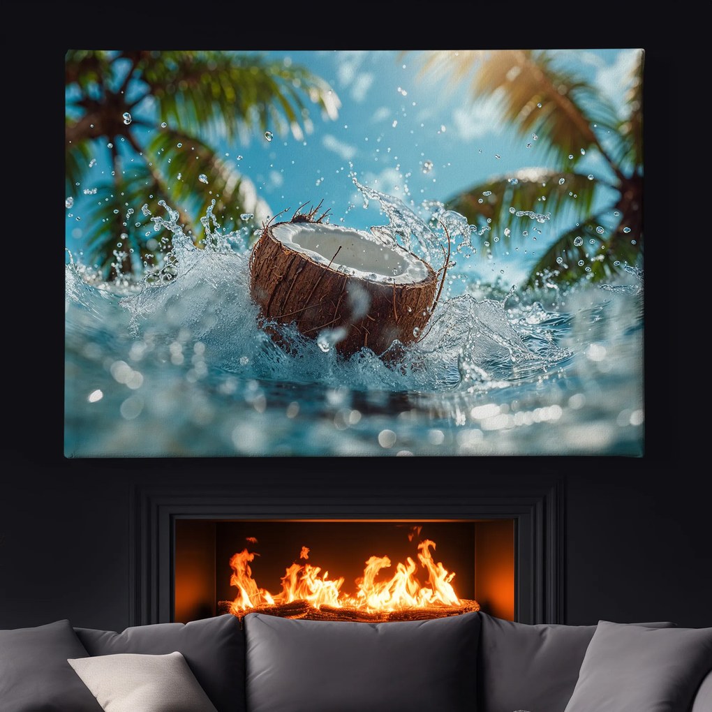 Obraz na plátně - Kokos v divoké vodě FeelHappy.cz Velikost obrazu: 150 x 100 cm