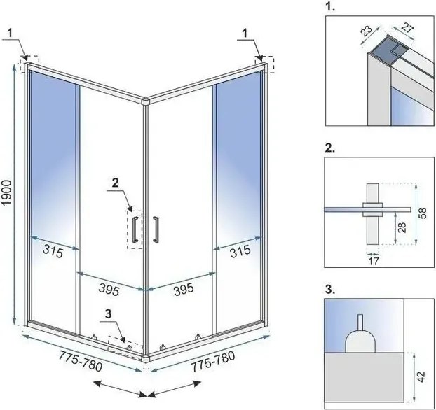 Čtvercový sprchový kout REA CITY 80x80 kartáčovaná měď/transparent - bez vaničky