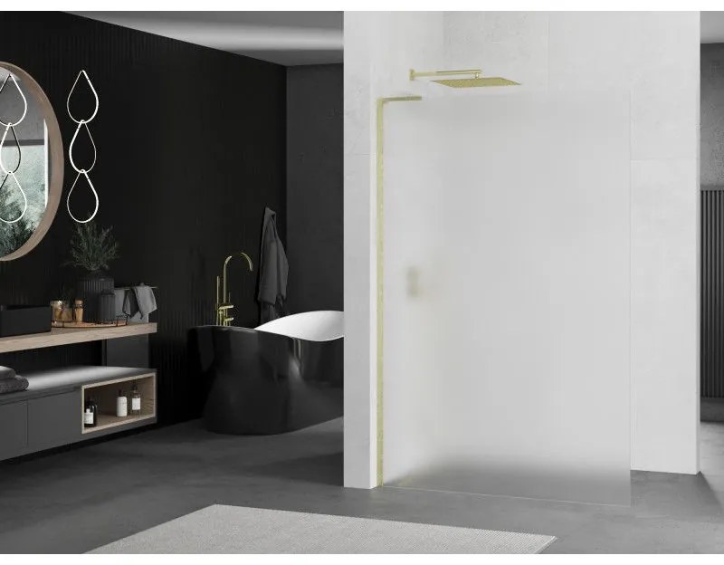 Mexen Kioto L, sprchová zástěna Walk-In 110 x 200 cm, 8mm sklo námraza, zlatý matný profil, 800-110-103-55-30