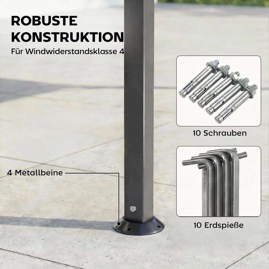 Pavilon 3,2x3,2 m Stáj Zimní zahradní pavilon s výsuvným přesahem střechy, dvojitá střecha Tmavě šedá barva