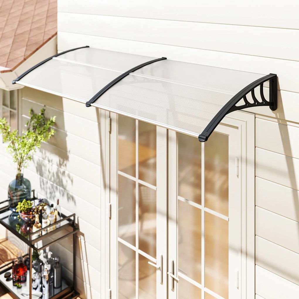 Stříška Outsunny na vchodové dveře 75x195x23 cm stříška z 5mm polykarbonátu, ochrana proti slunci a dešti pro venkovní použití, hliníková průhledná |…