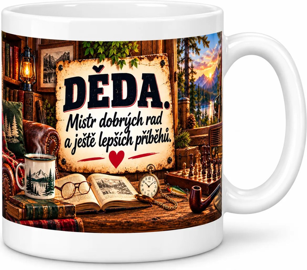 Srdcem darované Hrnek pro dědečka – DĚDA. Mistr dobrých rad a ještě lepších příběhů – 300 ml