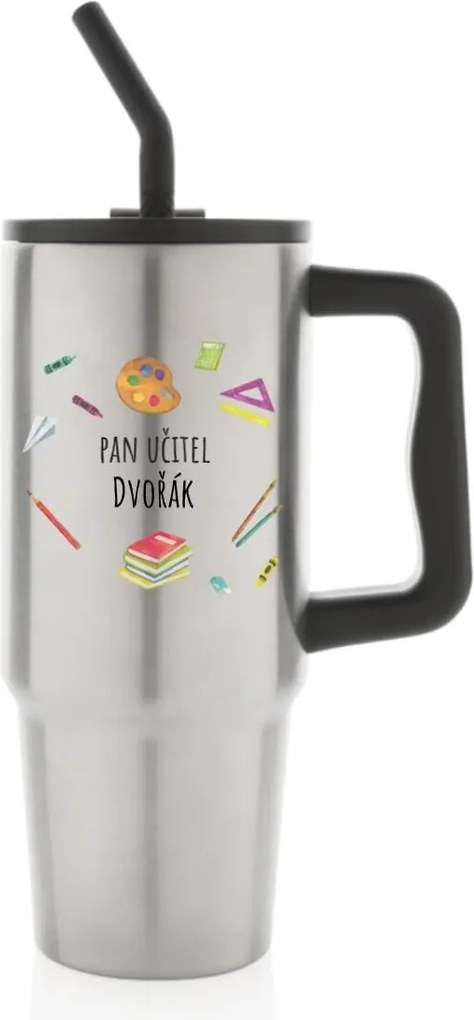 Personalizovaná nerezová termoska s barevným víčkem pro paní učitelku/pana učitele (pomůcky)