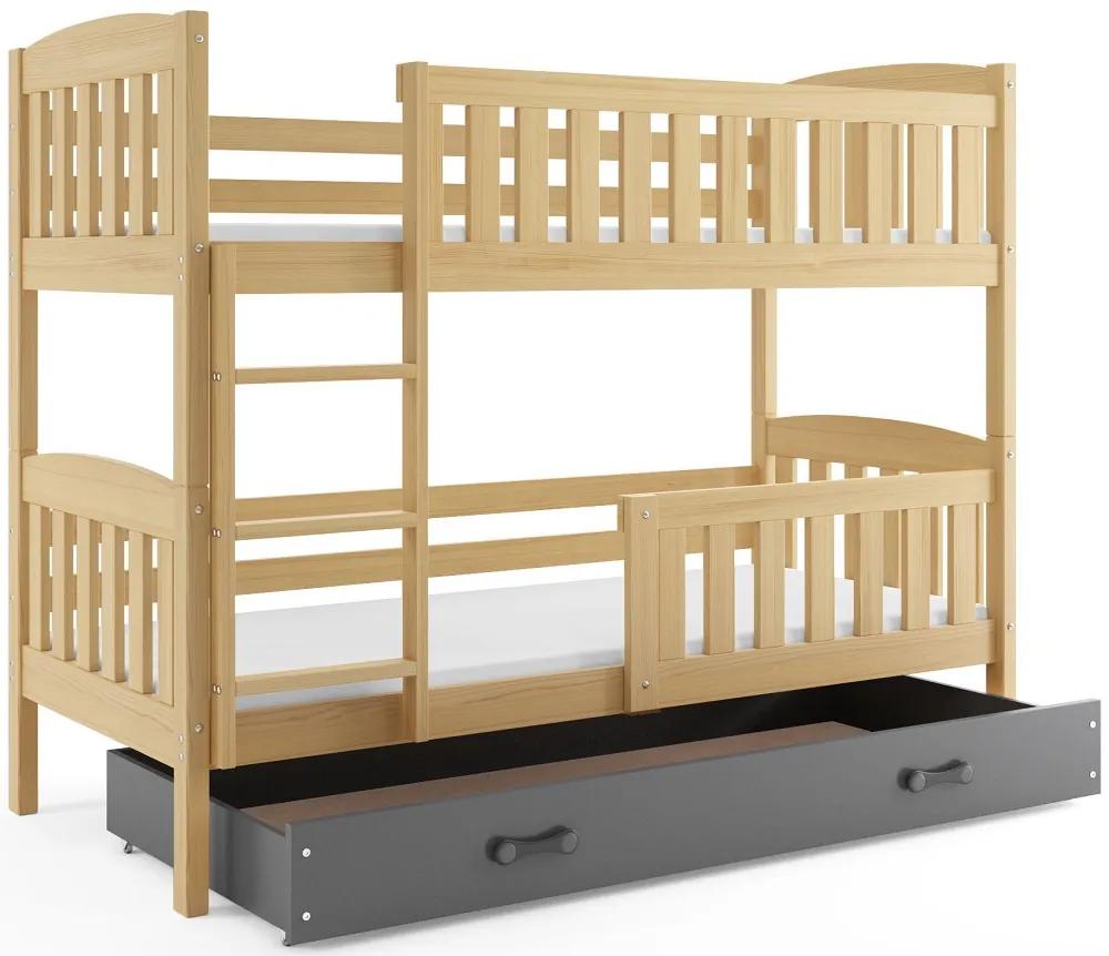 BMS Group Dětská patrová postel s úložným prostorem KUBUS borovice Velikost postele: 190x80 cm, Barva šuplíku: Růžová