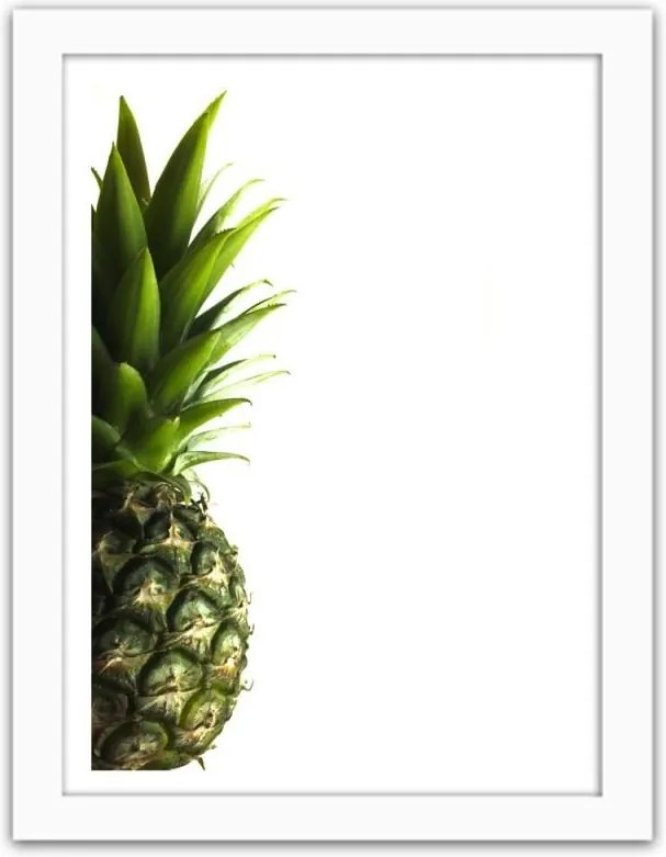 CARO Obraz v rámu - Green Pineapple 30x40 cm Bílá