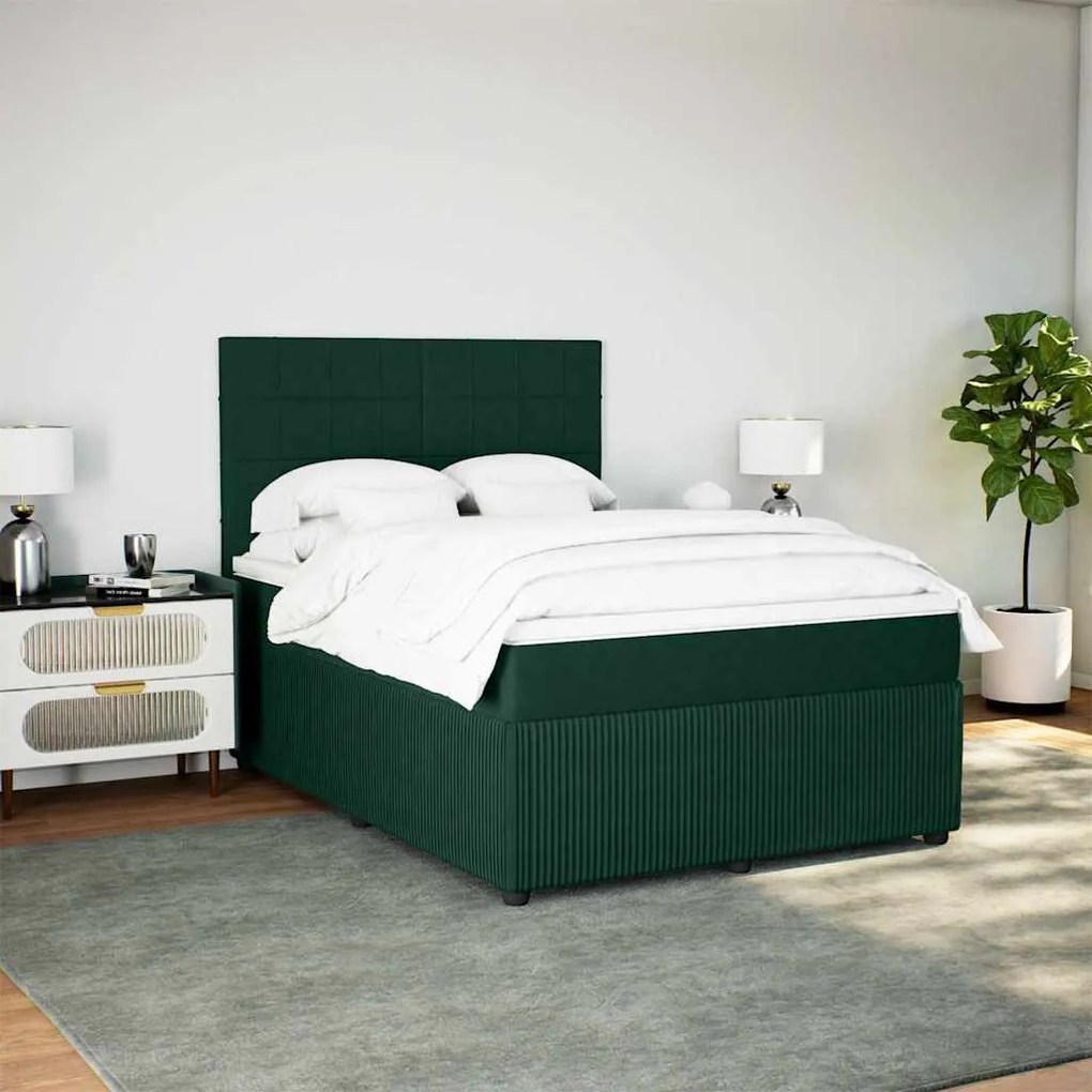 Box spring postel s matrací tmavě zelená 160x200 cm samet 3292385