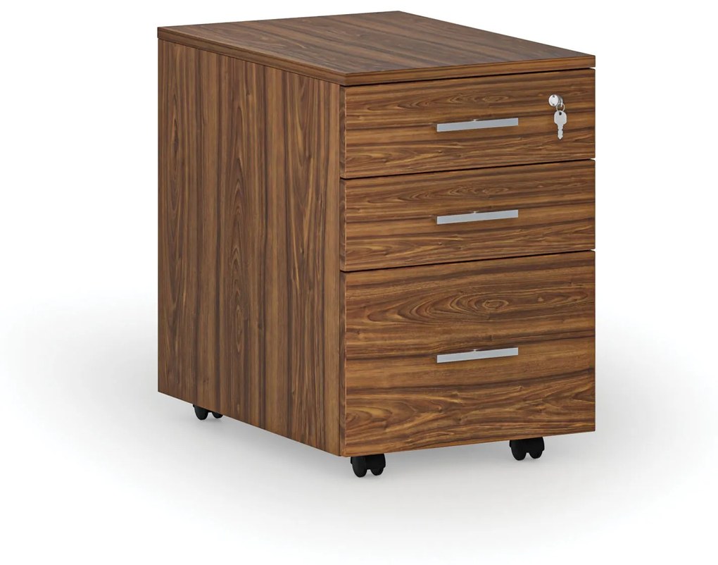 Kancelářský mobilní kontejner na závěsné složky PRIMO WOOD, 3 zásuvky, ořech