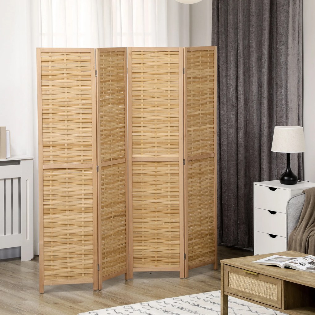 HOMCOM 4dílný paraván, rozdělovač místností, dělící stěna 160 x 170 cm, skládací paraván, rozdělovač místností z bambusu, paraván do obývacího pokoje…