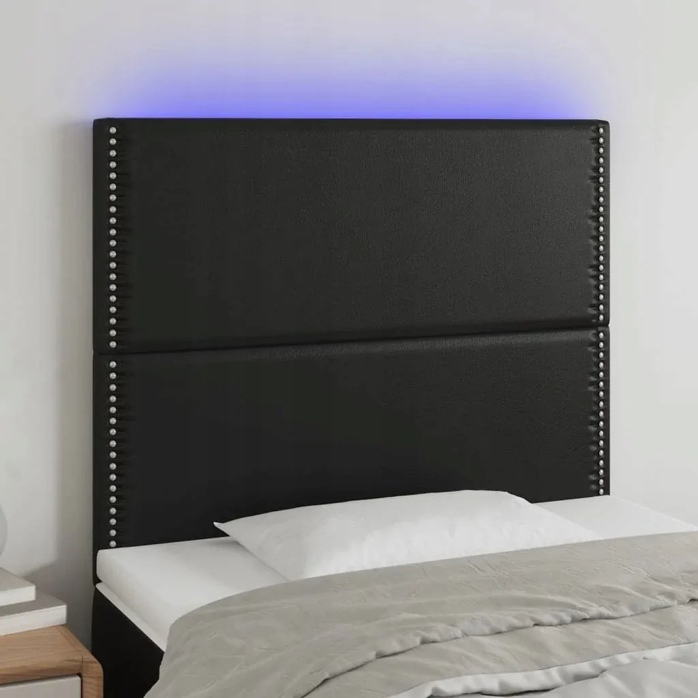 Čelo Postele S Led Šedé Umělá Kůže Černá 100 x 5 x 118/128 cm