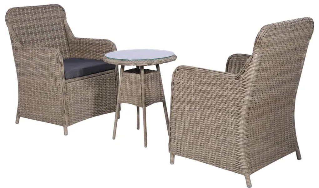 44149 vidaXL 3dílný bistro set s poduškami hnědý polyratanový