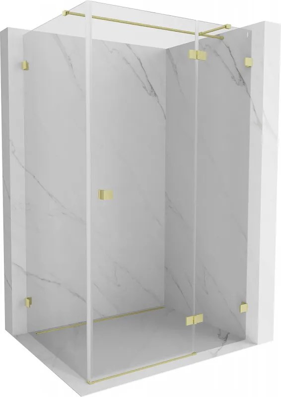 Mexen Lunar T, výklopný sprchový kout pravý 115 x 100 cm, 8mm čiré sklo, zlatý matný profil, 834T-115-100-55-00-P