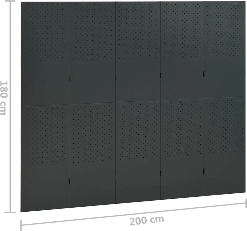 5dílný paraván antracitový 200 x 180 cm ocel 335903